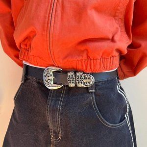 Accessories | Vintage Chrome Buckle Black American Western Design Belt ...